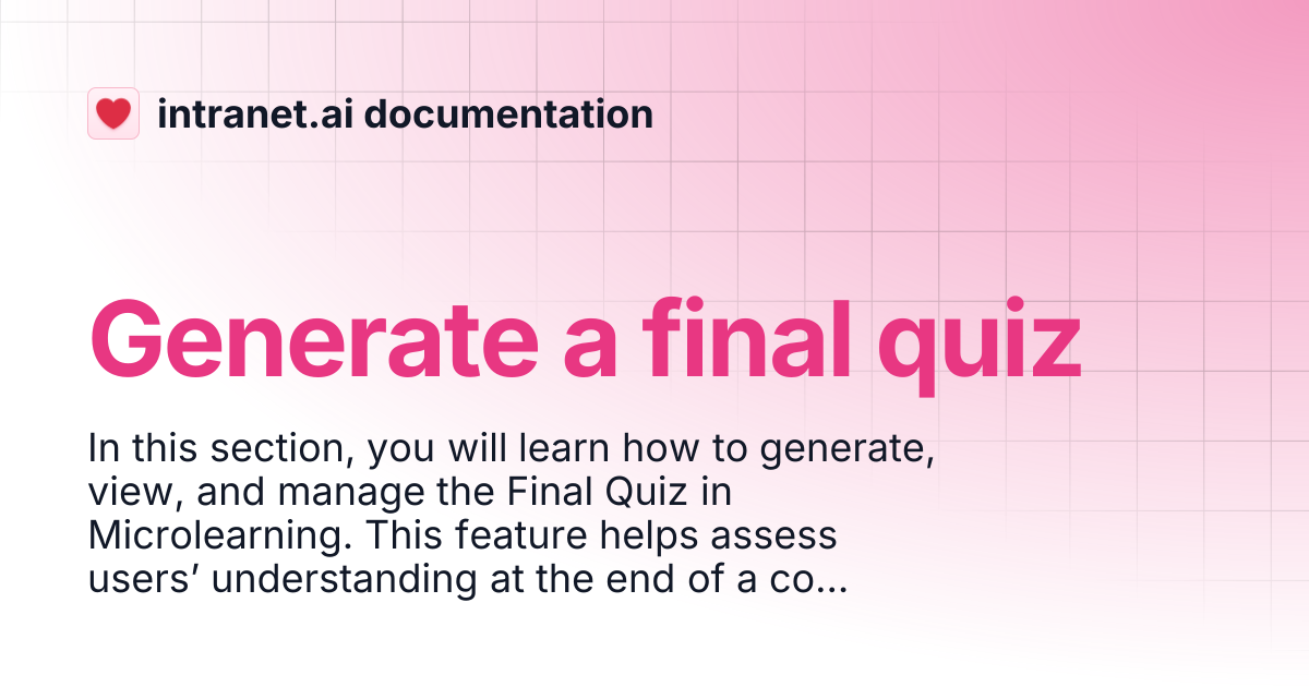 Generate a final quiz | intranet.ai documentation
